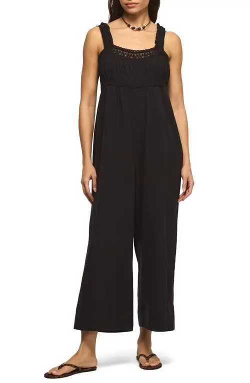 Lucky Brand Lace Yoke Wide Leg Jumpsuit - Caviar