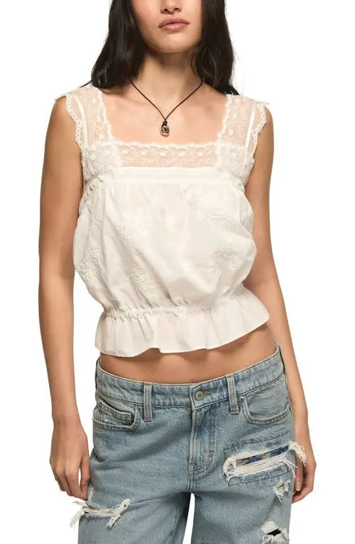 Lucky Brand Lace Trim Embroidered Tank