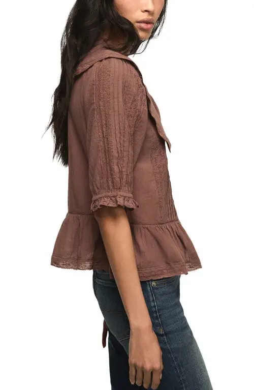 Lucky Brand Lace Peplum Top - Peppercorn