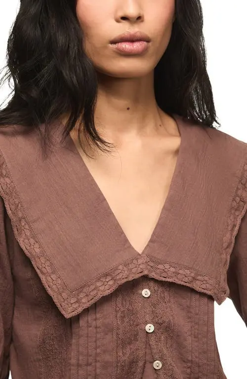 Lucky Brand Lace Peplum Top - Peppercorn