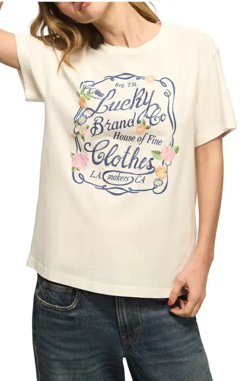 Lucky Brand Logo Embroidery Graphic T-shirt - Tofu