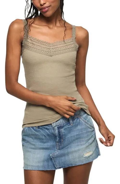 Lucky Brand Lace Trim Tank - Dusty Olive