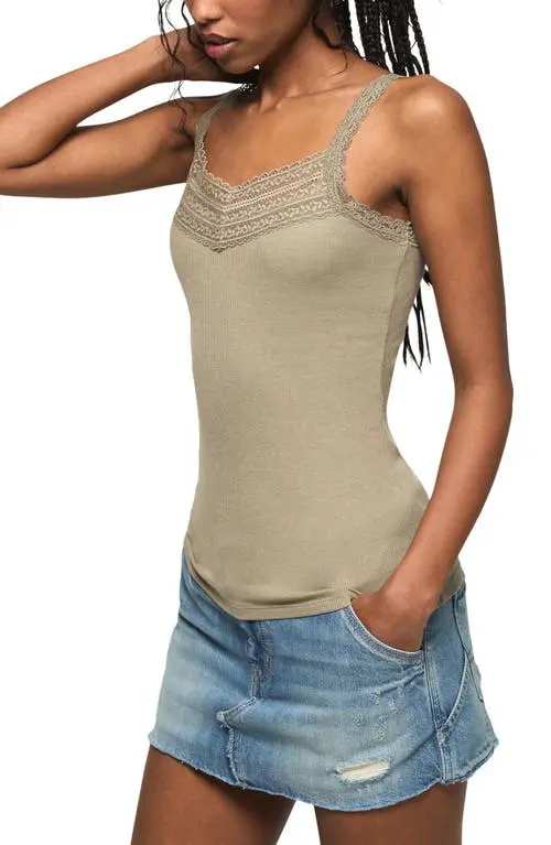 Lucky Brand Lace Trim Tank - Dusty Olive
