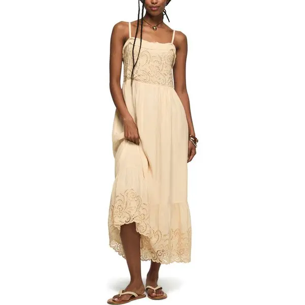Lucky Brand Cutwork Ruffle Hem Midi Dress