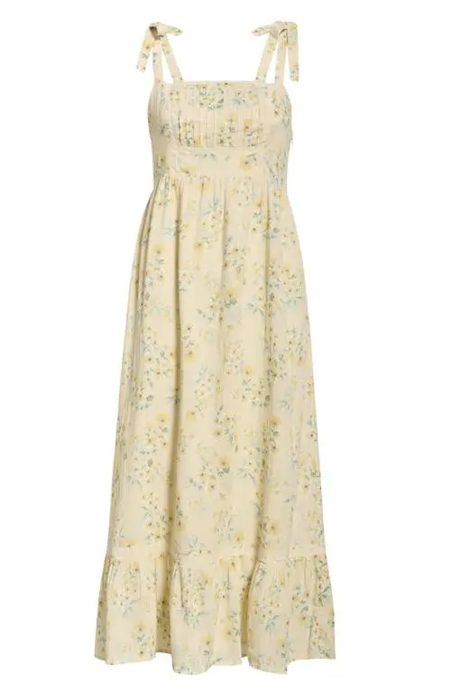 Lucky Brand Tie Strap Sleeveless Midi Dress - Yellow Floral