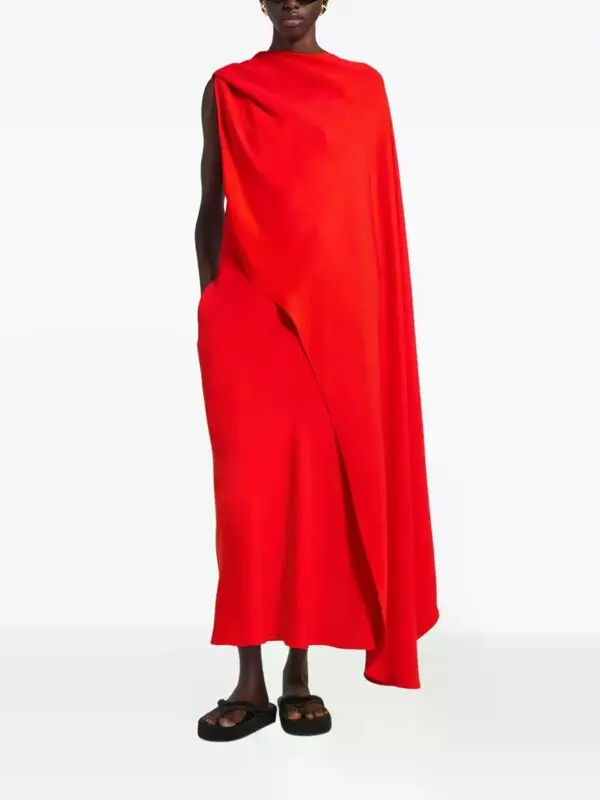 Balenciaga Draped Sleeveless Midi Dress - Red