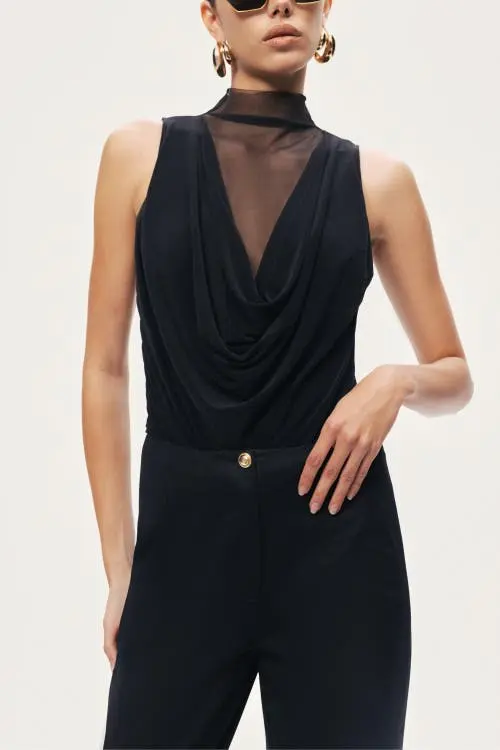 NOCTURNE Draped Mesh-panel Bodysuit