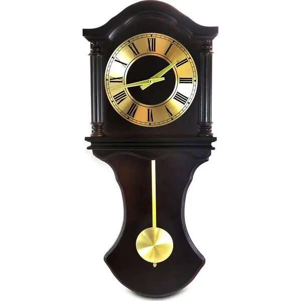 BEDFORD CLOCK COLLECTION 27.5in Wall Clock With Pendulum Oak Finish - Chocolate