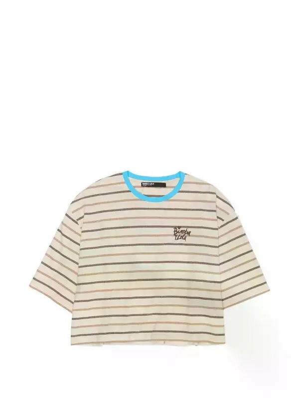Bimba Y Lola Striped Cotton Boxy T-shirt - Brown