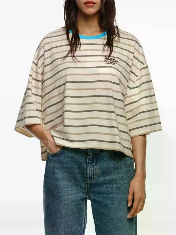 Bimba Y Lola Striped Cotton Boxy T-shirt - Brown