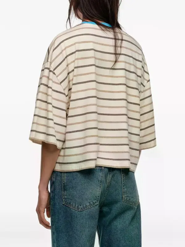Bimba Y Lola Striped Cotton Boxy T-shirt - Brown