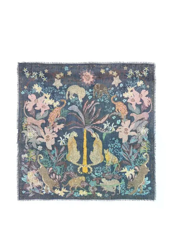 Bimba Y Lola Fringed-trim Patterned Scarf - Blue