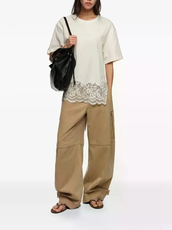 Bimba Y Lola Lace-trimmed T-shirt - Neutrals