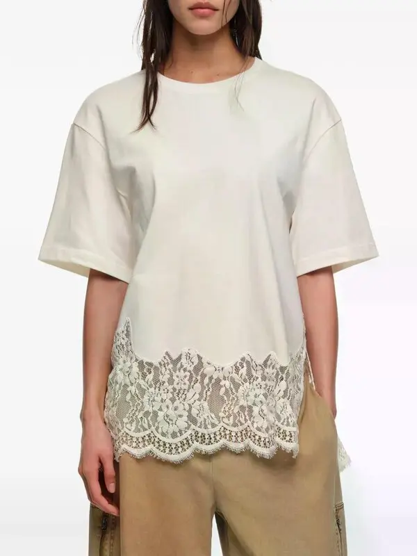 Bimba Y Lola Lace-trimmed T-shirt - Neutrals