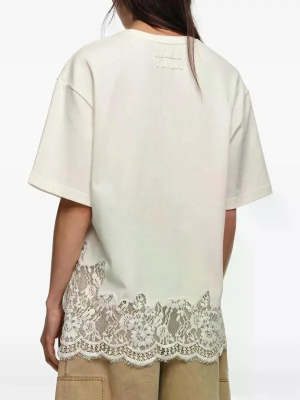 Bimba Y Lola Lace-trimmed T-shirt - Neutrals