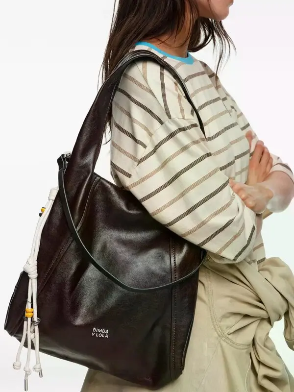 Bimba Y Lola Leather Shoulder Bag With Tassel - Brown