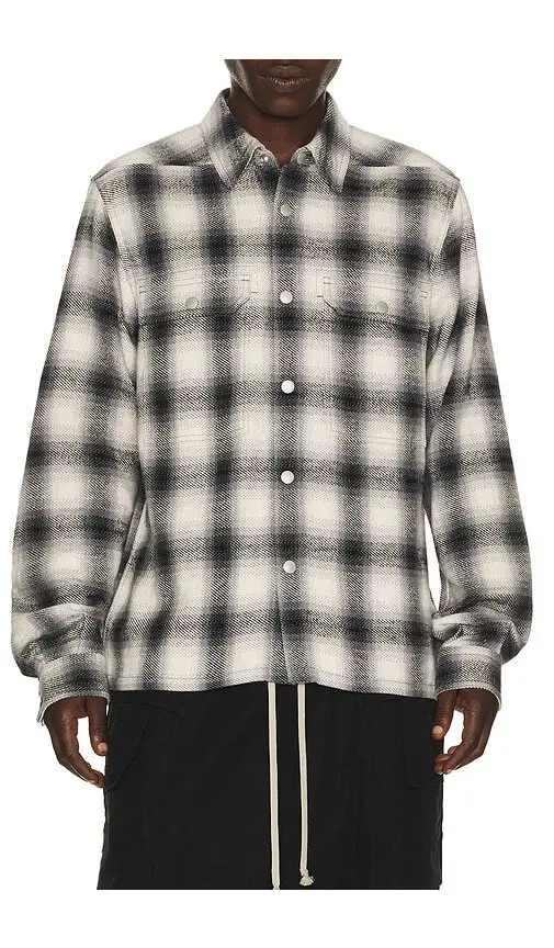 Rick Owens Cropped Outershirt - Grey Ombre Plaid