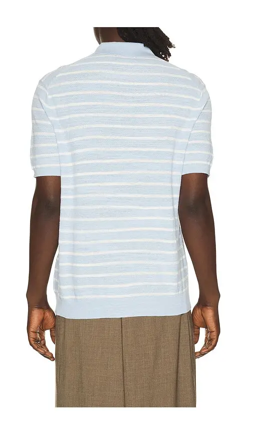 Polo Ralph Lauren Cotton Blend Textured 3 Button Placket Short Sleeve Sweater In Blue
