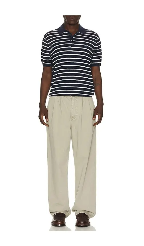 Polo Ralph Lauren Cotton Blend Textured 3 Button Placket Short Sleeve Polo Sweater In Blue - Bright Navy Combo