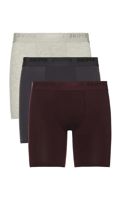 SKIMS Stretch 5 Boxer Brief 3-pack In Grey,burgandy - Raven Multi