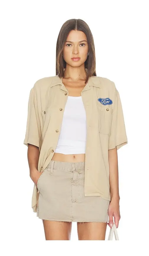 Junk Food Ford Mustang Camp Shirt In Brown