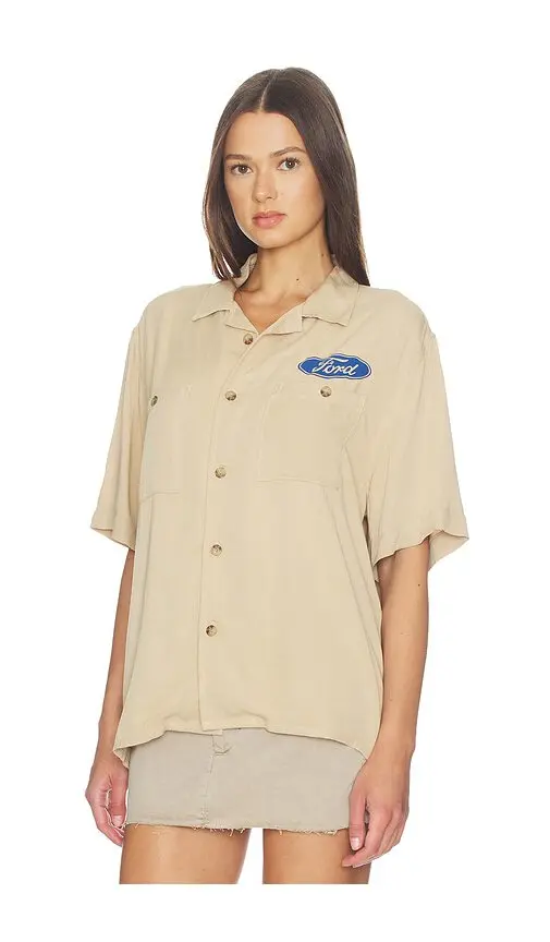 Junk Food Ford Mustang Camp Shirt In Brown