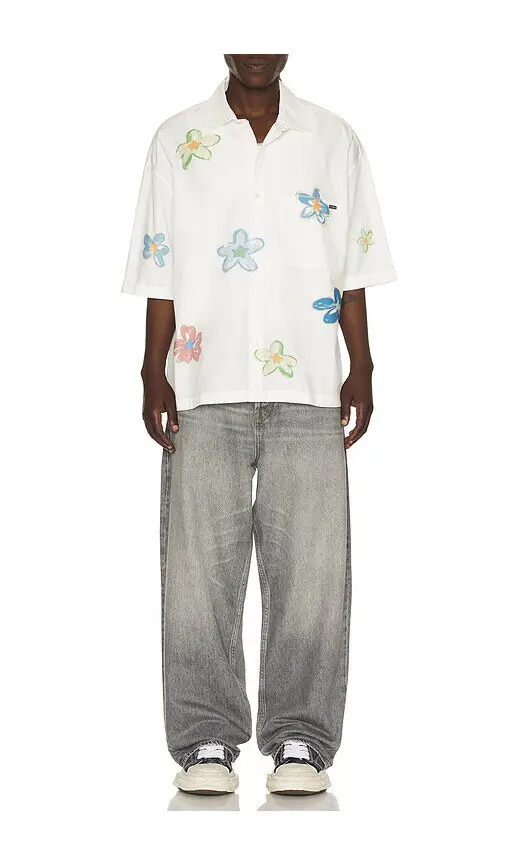 NAHMIAS Super Bloom Cropped Short Sleeve Shirt - White