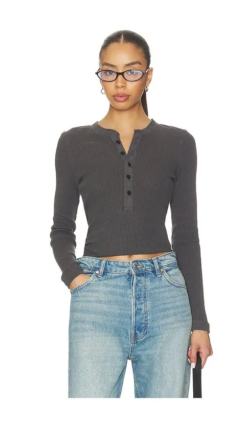 Citizens Of Humanity Drea Waffle Henley Top - Charcoal