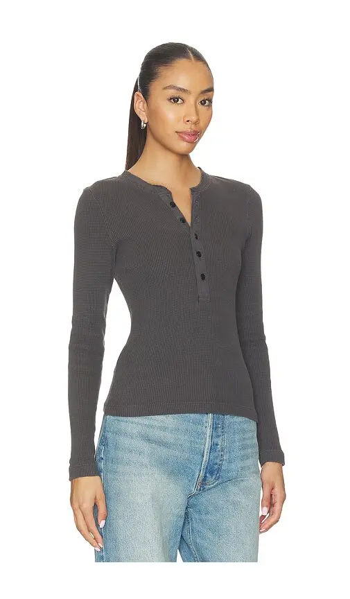 Citizens Of Humanity Drea Waffle Henley Top - Charcoal