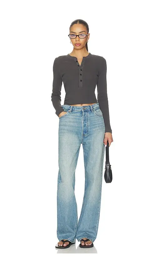 Citizens Of Humanity Drea Waffle Henley Top - Charcoal