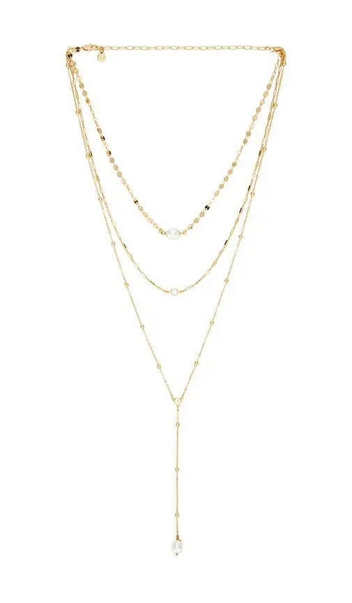 Ettika Multi-chain Pearl Lariat Necklace - Acrylic Pearl & Gold