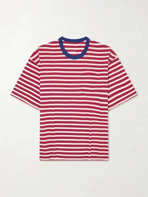 Visvim Striped Knitted Wool And Cotton-blend T-shirt - Red