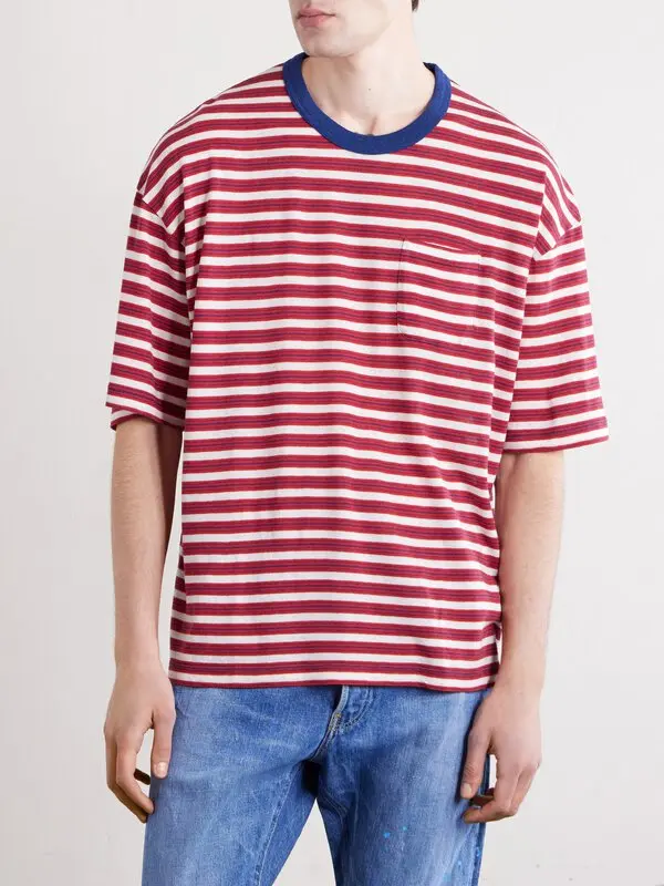 Visvim Striped Knitted Wool And Cotton-blend T-shirt - Red