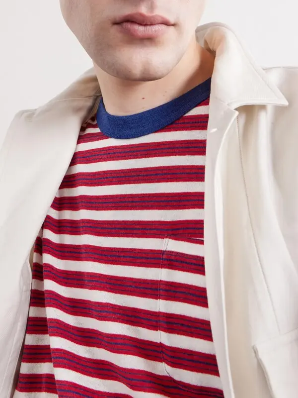 Visvim Striped Knitted Wool And Cotton-blend T-shirt - Red