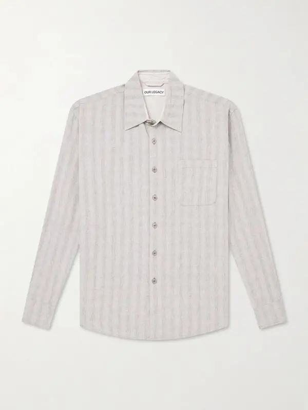 Our Legacy Above Striped Cotton And Linen-blend Shirt - Gray