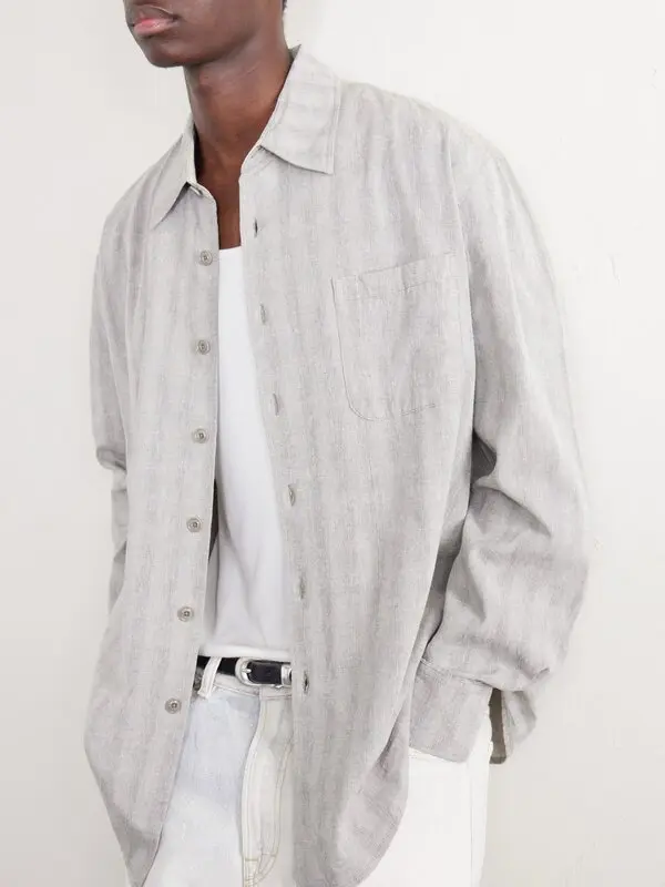 Our Legacy Above Striped Cotton And Linen-blend Shirt - Gray