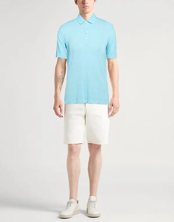 120% Lino Polo Shirt Size Linen - Blue