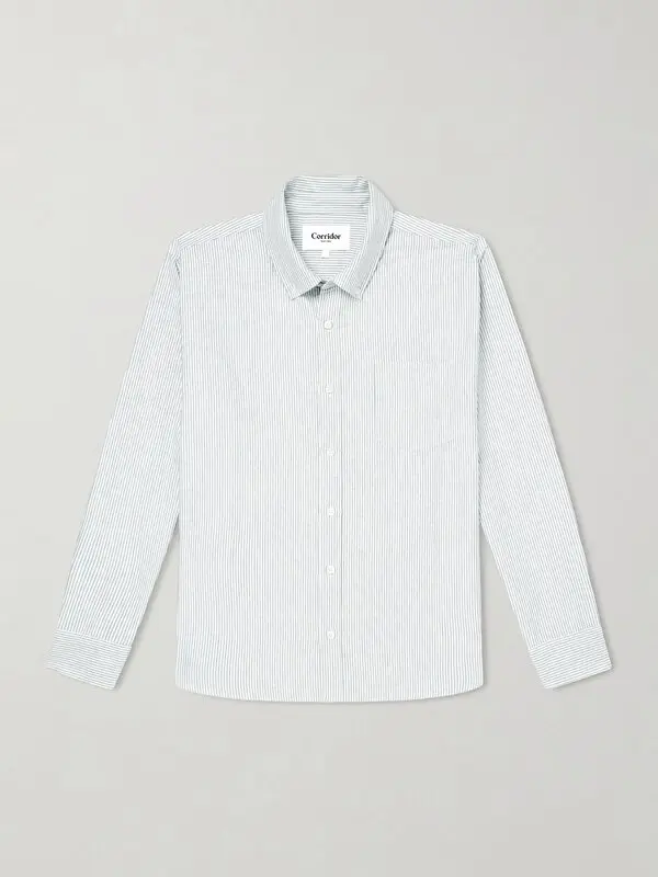 CORRIDOR Button-down Collar Striped Cotton Oxford Shirt - Green