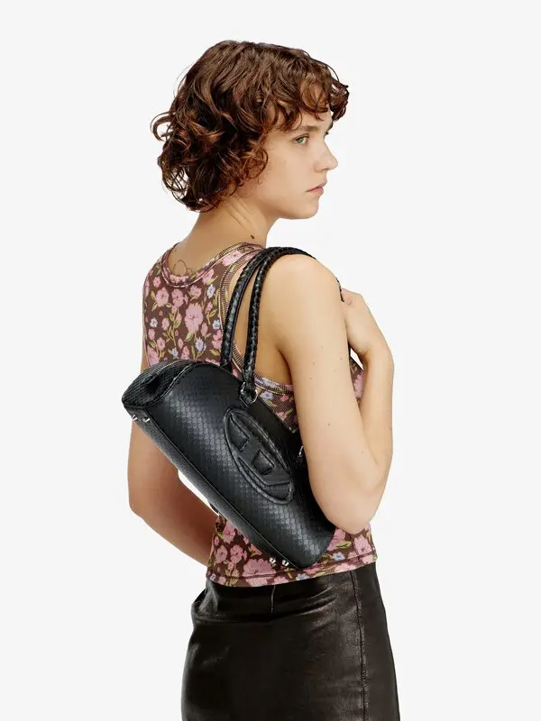 DIESEL® 1dr Python Effect Leather Shoulder Bag - Black