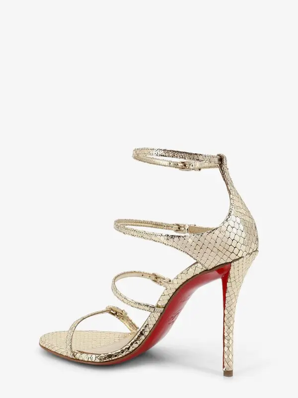CHRISTIAN LOUBOUTIN Millenium 100 Python Leather Sandals - Gold
