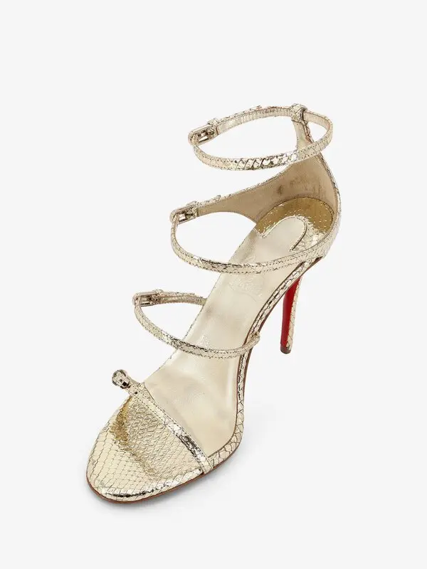 CHRISTIAN LOUBOUTIN Millenium 100 Python Leather Sandals - Gold