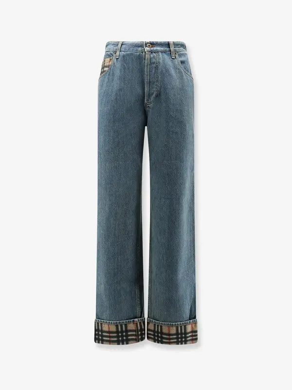 Burberry Dexter Jeans With Check Detail - Blue