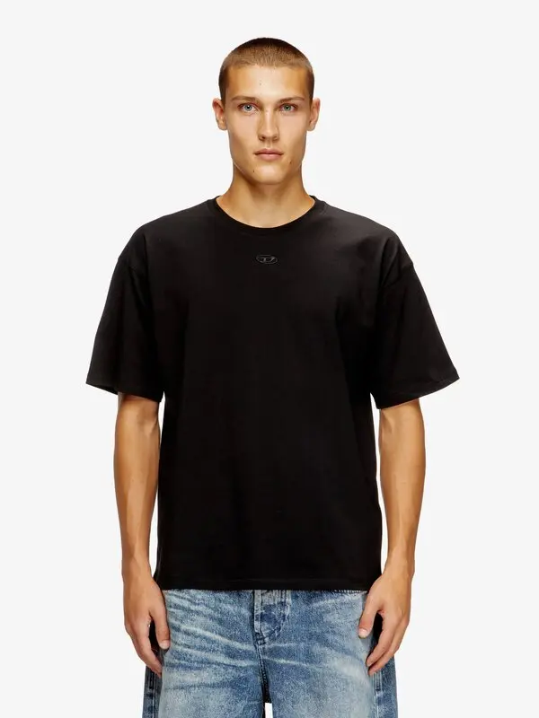 DIESEL® Cotton Tshirt With Embroidered Logo On The Front - Black