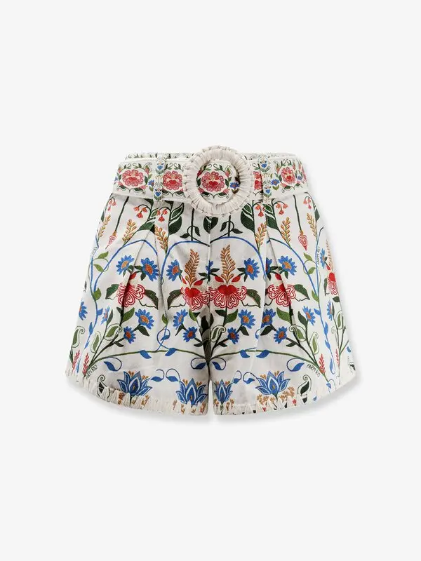 Farm Rio Floral Print Cotton Shorts - White