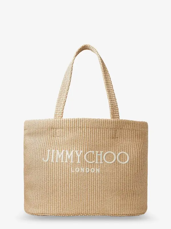 JIMMY CHOO Raffia Shopper With Lettering Logo - Beige