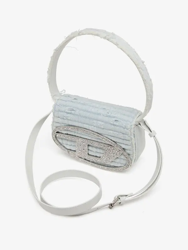 DIESEL® 1dr Denim Shoulder Bag With Rhinestone D Logo - Grey