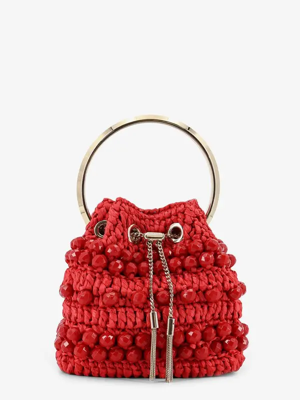 JIMMY CHOO Bon Bon Raffia Bucket Bag - Red