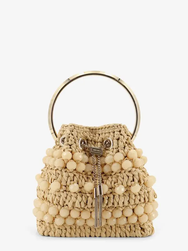 JIMMY CHOO Bon Bon Raffia Bucket Bag - Beige
