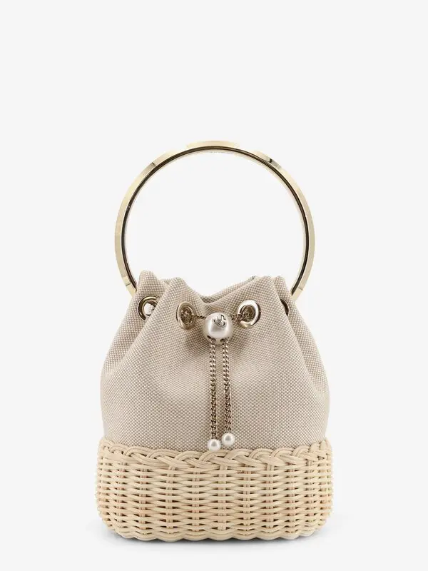 JIMMY CHOO Bon Bon Raffia And Canvas Bucket Bag - Beige