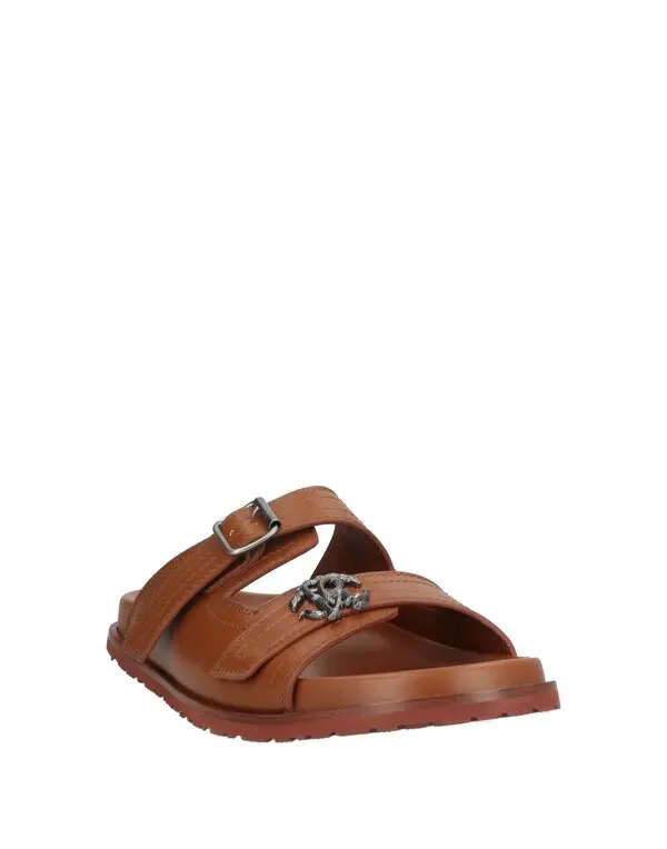 Roberto Cavalli Calfskin Sandals With Logo Embellishment